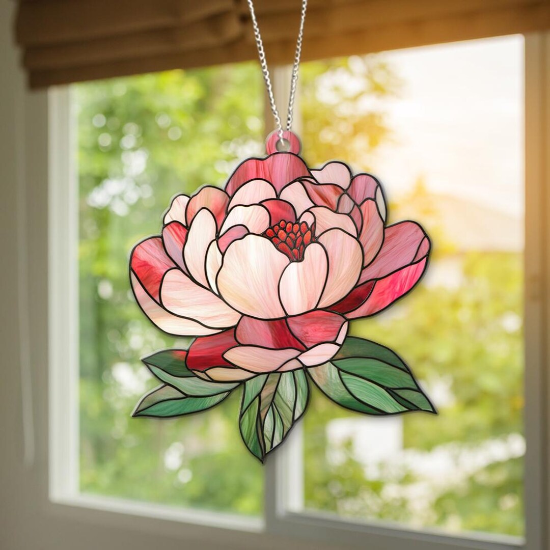 Peony Suncatcher Hanging Sign, Peony Window Acrylic Sign, Peony Gifts ...