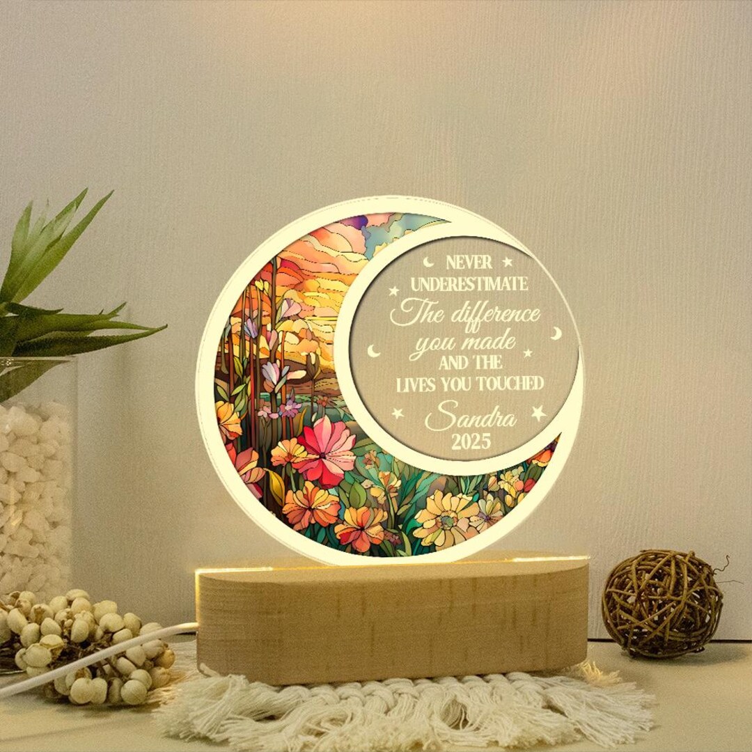 Personalized Floral Retirement LED Lamp: Custom Keepsake Gift - Etsy