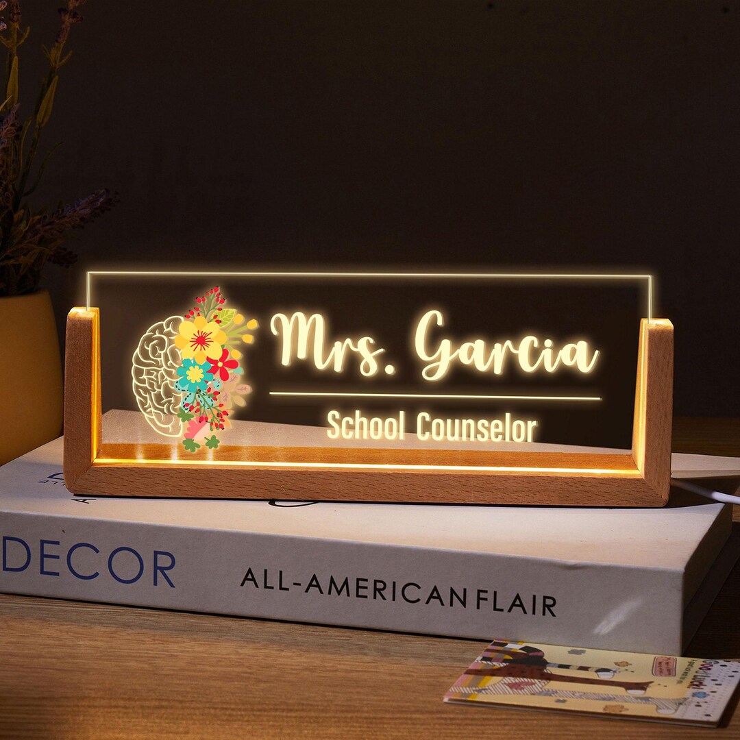 School Counselor Desk Name Plate Night Light, Counselor Desk Sign ...