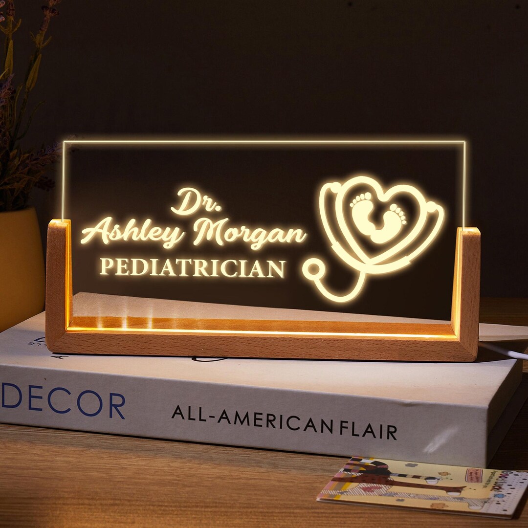 Pediatrician Desk Sign, Custom Pediatrician Desk Name Night Light, PEDS ...