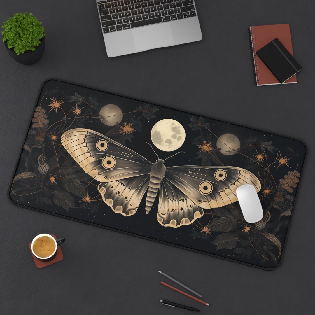 Moth and Moons Desk Mat, Cottagecore Desk Mat, Gothic Desk Mat, Witchy ...