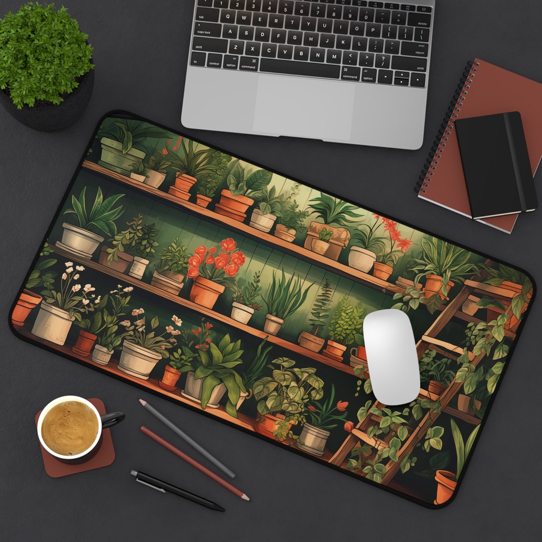Cute Green House Plants Desk Mat, Nature Desk Pad, Plants Desk Mat ...