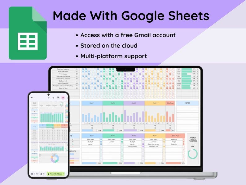 Google Sheets Ultimate Habit Tracker Light Mode, Daily, Weekly, Monthly ...