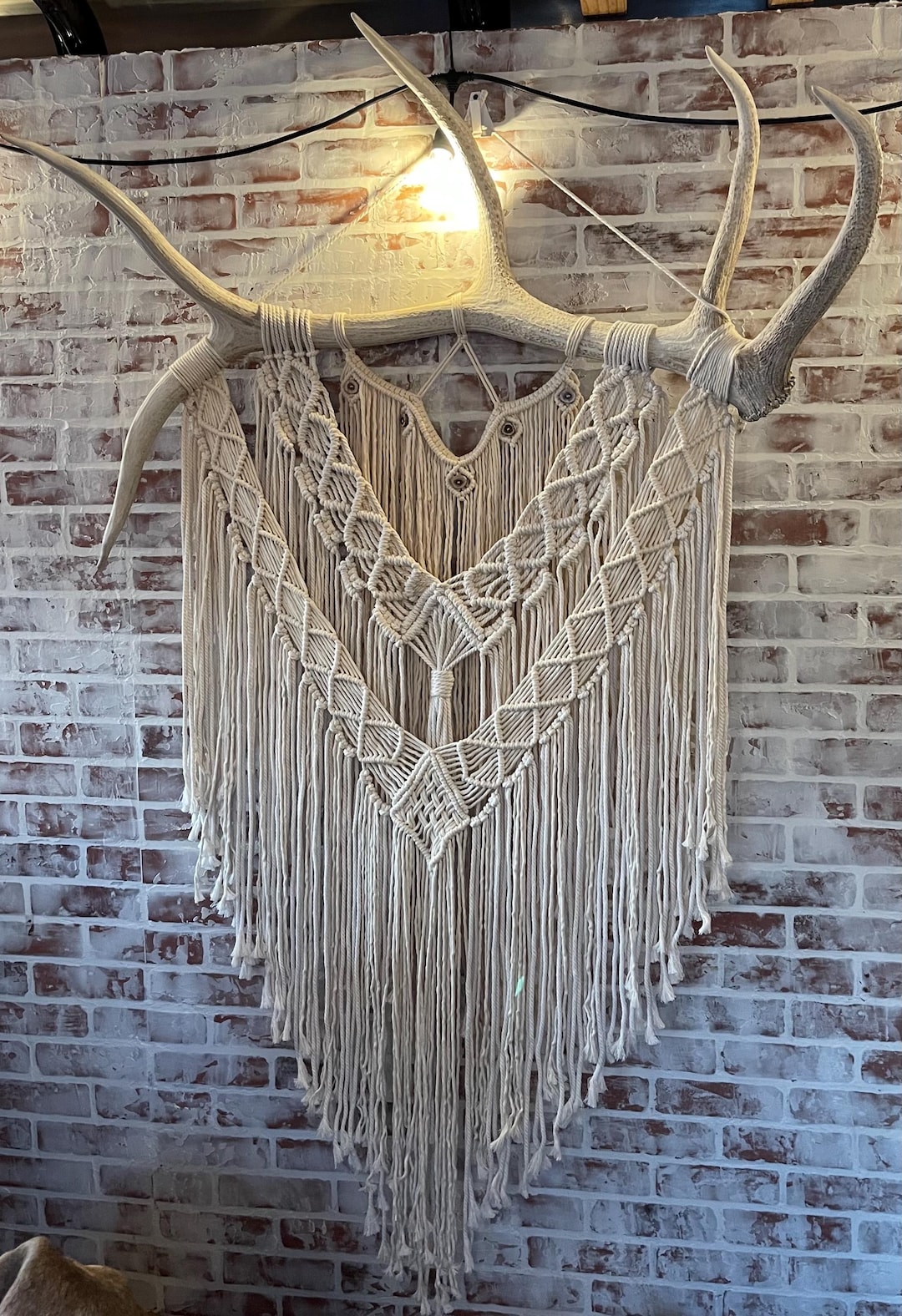 Elk Shed Decor, Elk Shed Art, Elk Shed With Macrame, Rustic Wall ...