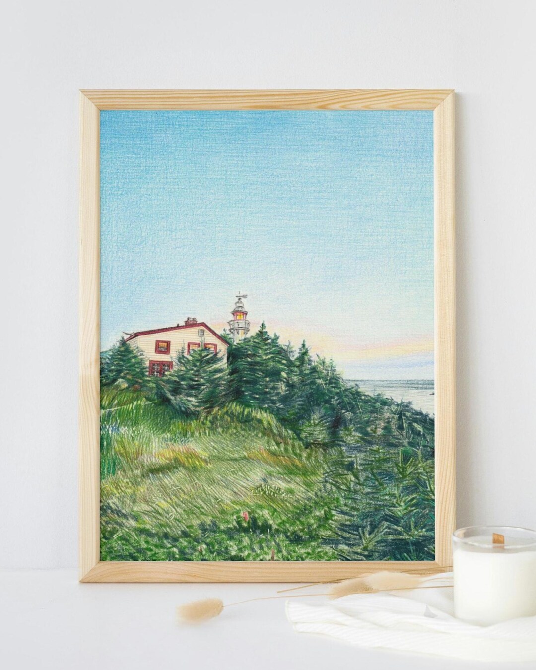 Lobster Cove Head Lighthouse Pencil Drawing Print - Etsy