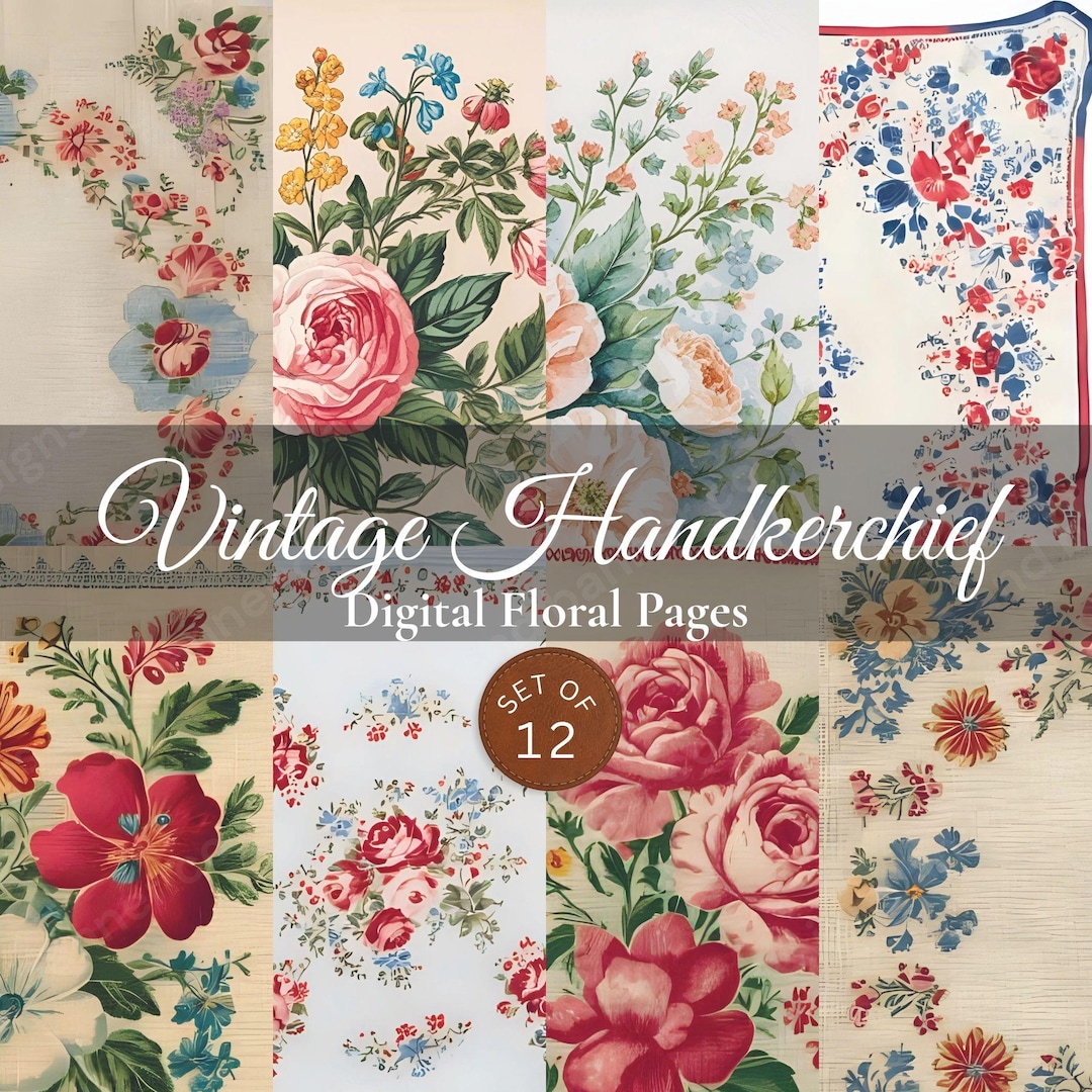 Digital Vintage Linens Hankies Paper Kit | 12 Vintage Decorative Floral ...