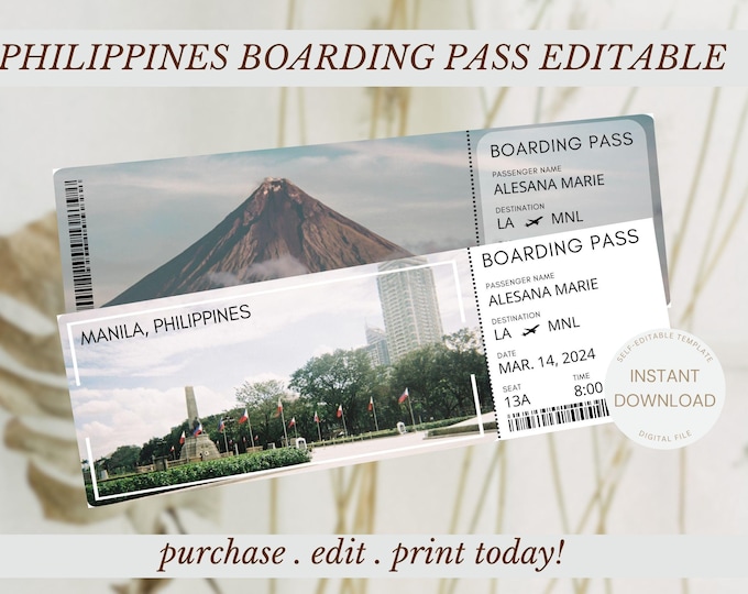 Editable Philippines Boarding Pass Template, Canva Printable Tickets ...
