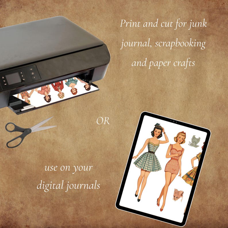 Printable 50s Paper Dolls, Retro Ephemera, Scrapbook Kit (digital ...
