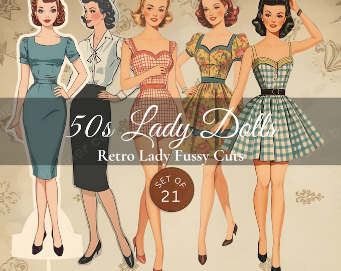 50s Women Paper Dolls, Retro Lady Fussy Cuts, Digital Ephemera, Vintage ...