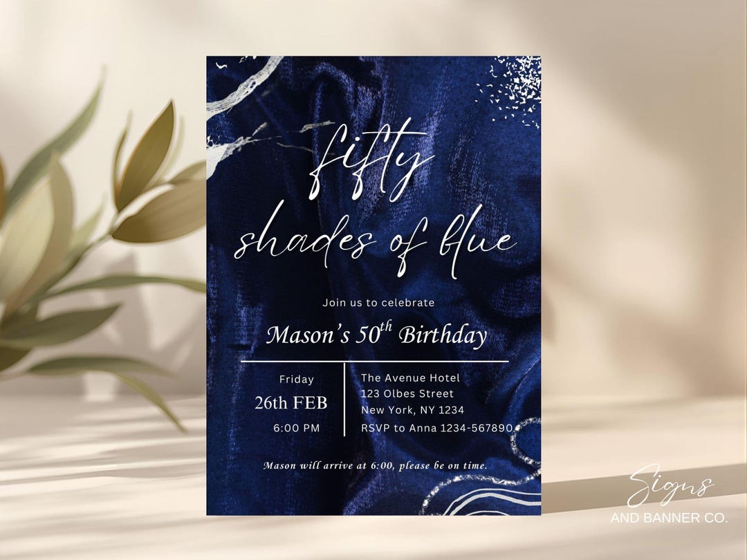 Shades of Blue Birthday Invitation, Adult Shades of Blue Invitation ...
