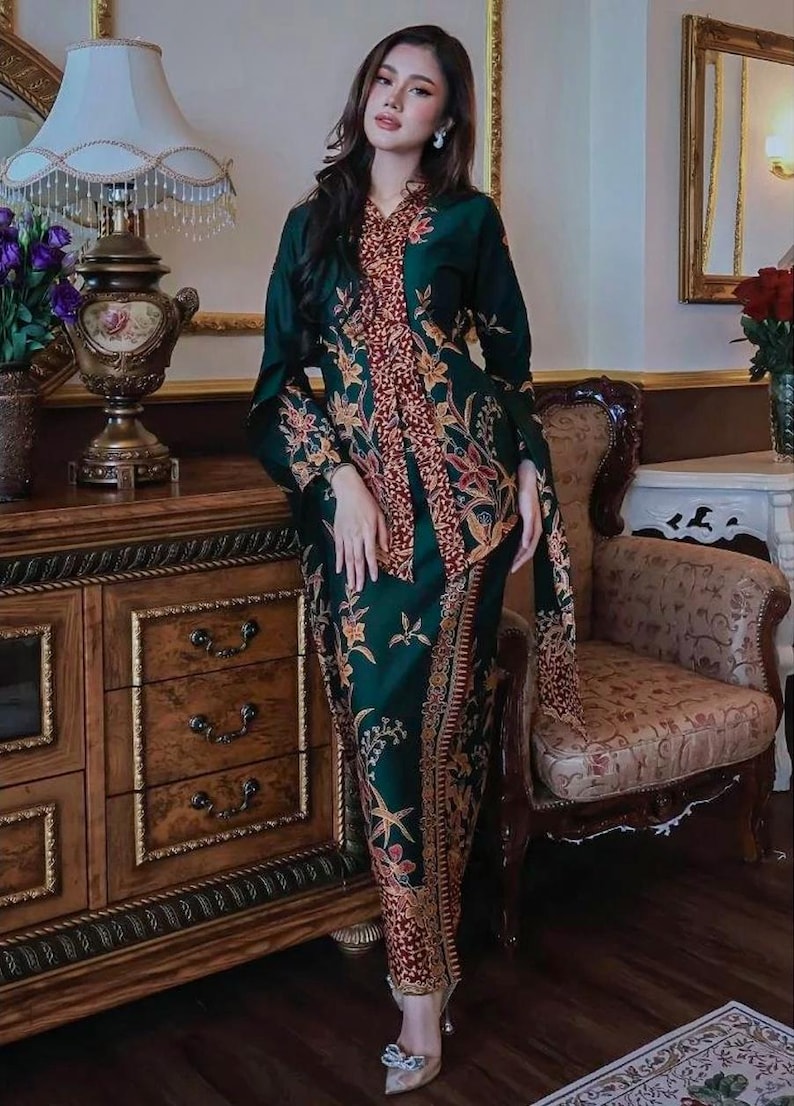 Women's Long Dress Batik With Floral Pattern Traditional Indonesian ...