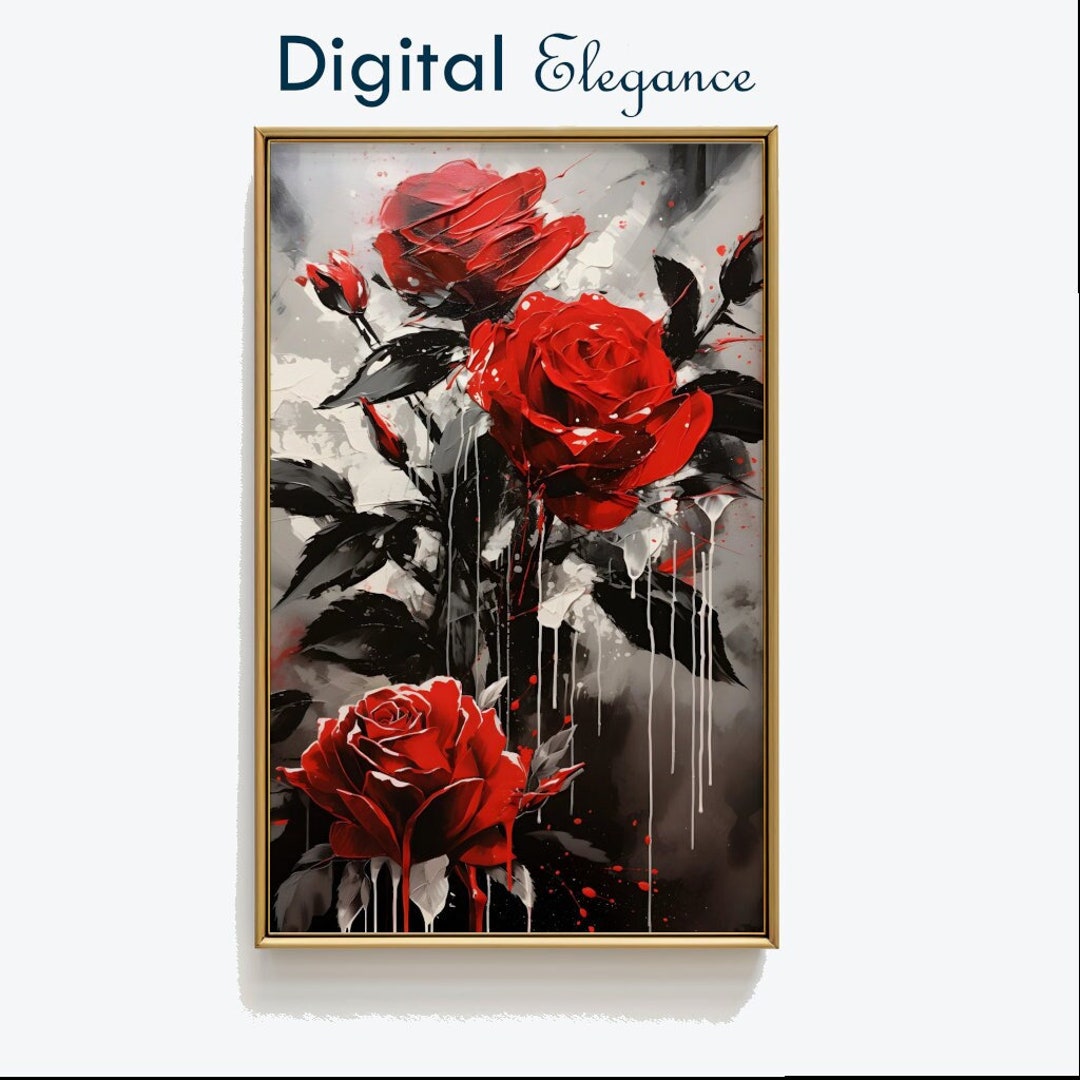 Passionate Embrace Bold Red Rose Abstract Expressionist Artwork, Oil ...