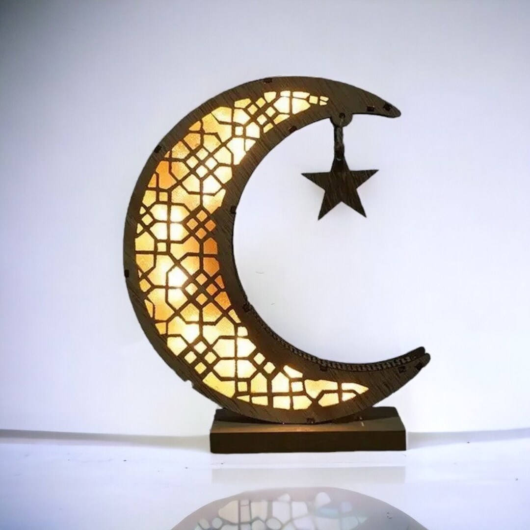 Wooden Islamic Lantern Moon Ornament Muslim Handcraft Ramadan ...