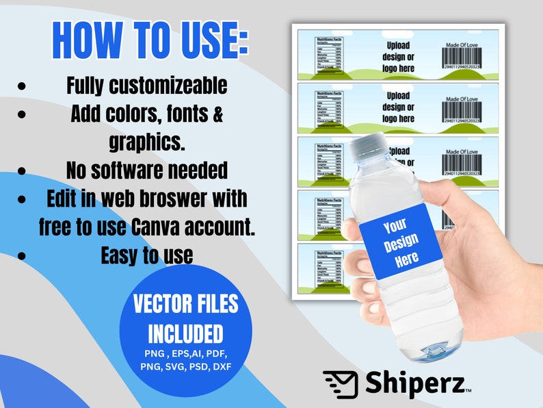 Editable 16 Oz Water Bottle Label Template Customizable Water Bottle ...