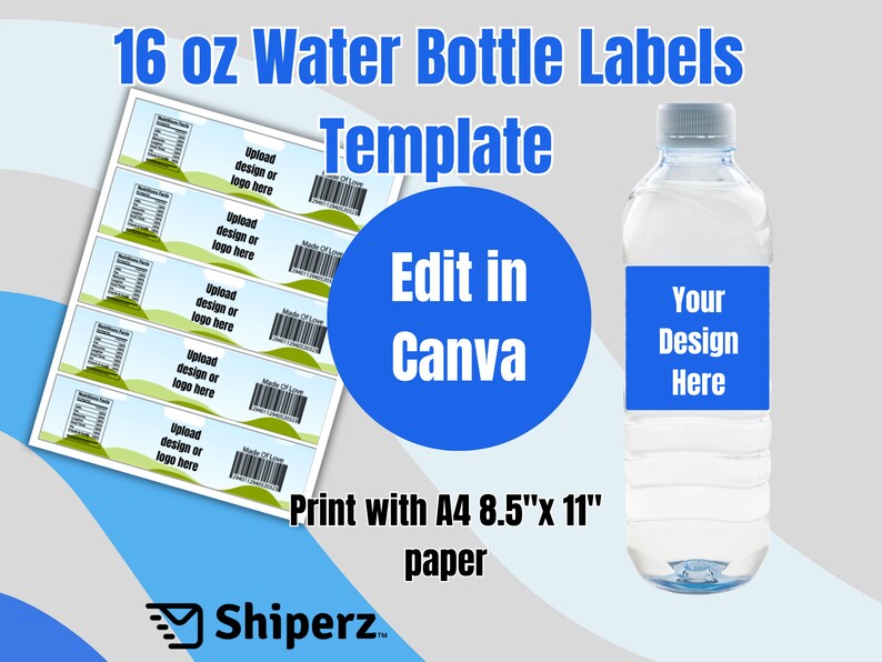 Editable 16 Oz Water Bottle Label Template Customizable Water Bottle ...
