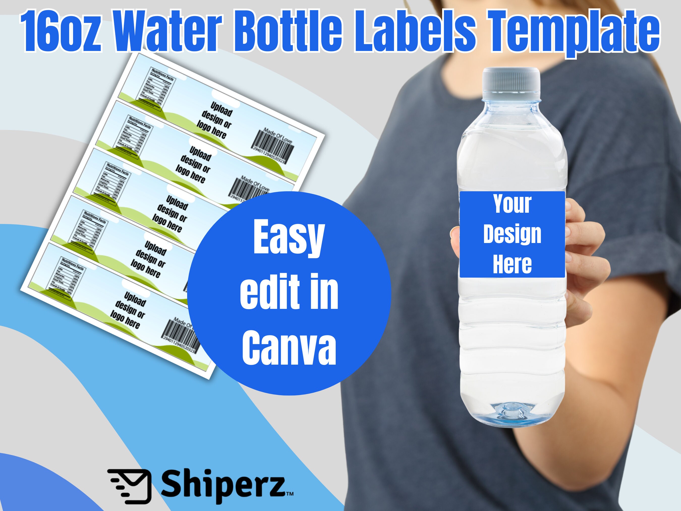 Editable 16 Oz Water Bottle Label Template Customizable Water Bottle ...