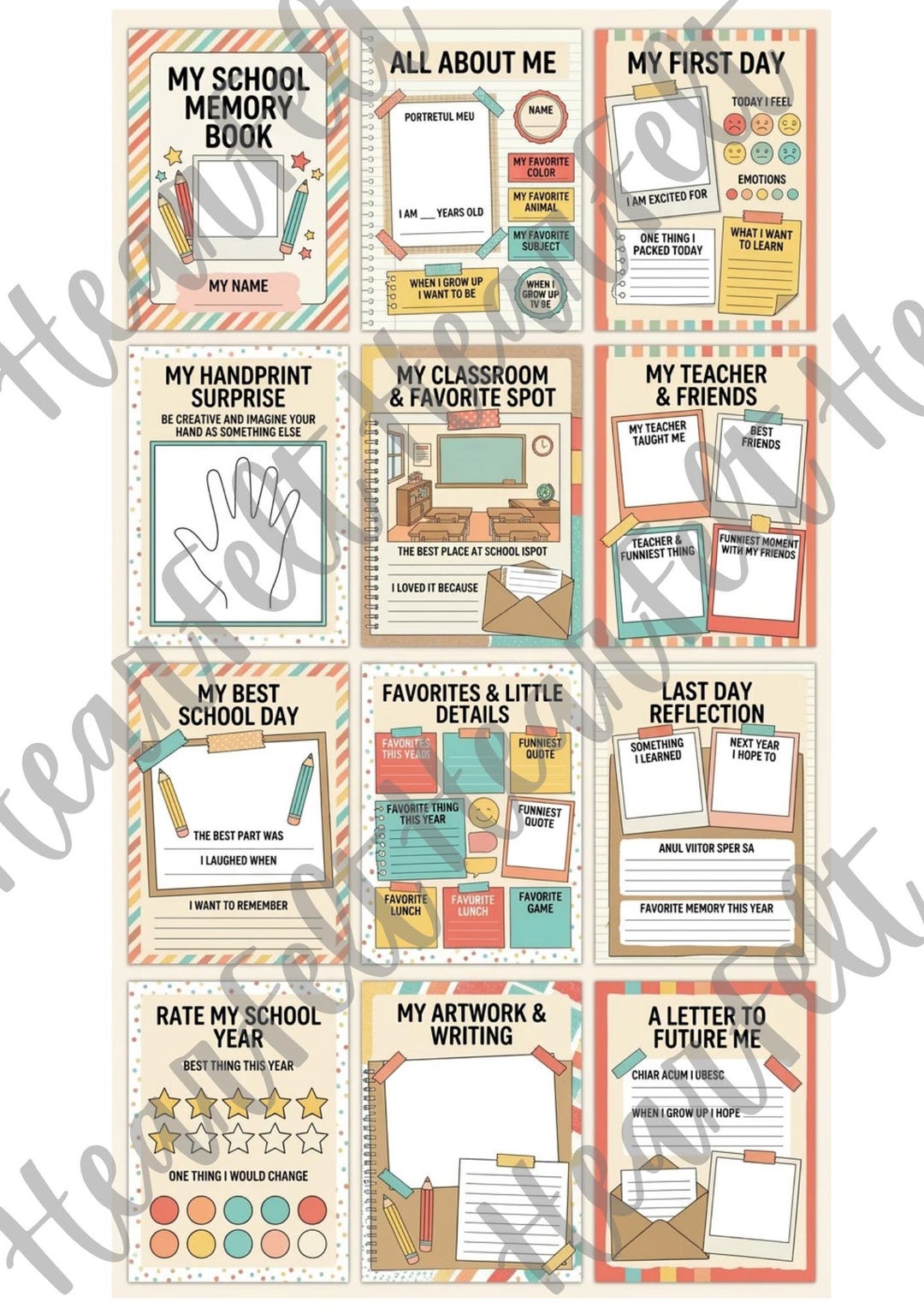 Kids School Memory Book | First Day, Handprint, Keepsake Activity Pages ...