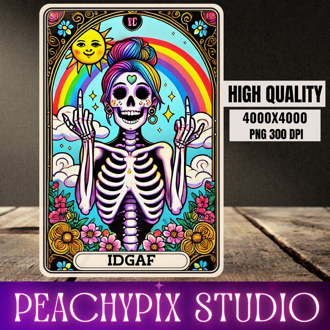 The IDGAF Funny Tarot Carding PNG, Sarcastic Sweary Skeleton Skull ...