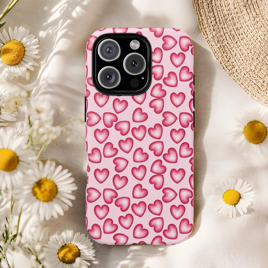 Pink Heart Heart Phone Case With Cute Preppy Phone Casing for iPhone 16 ...