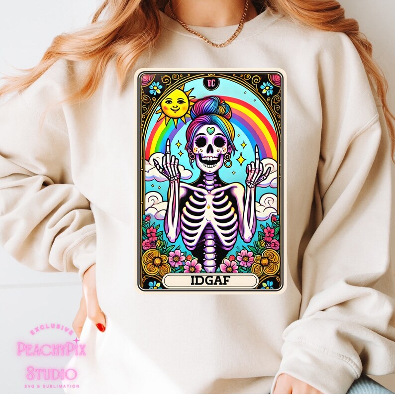 The IDGAF Funny Tarot Carding PNG, Sarcastic Sweary Skeleton Skull ...
