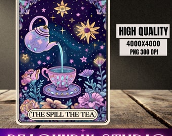 Spill the Tea Funny Tarot Card PNG, Sarcastic Skeleton Sublimation ...