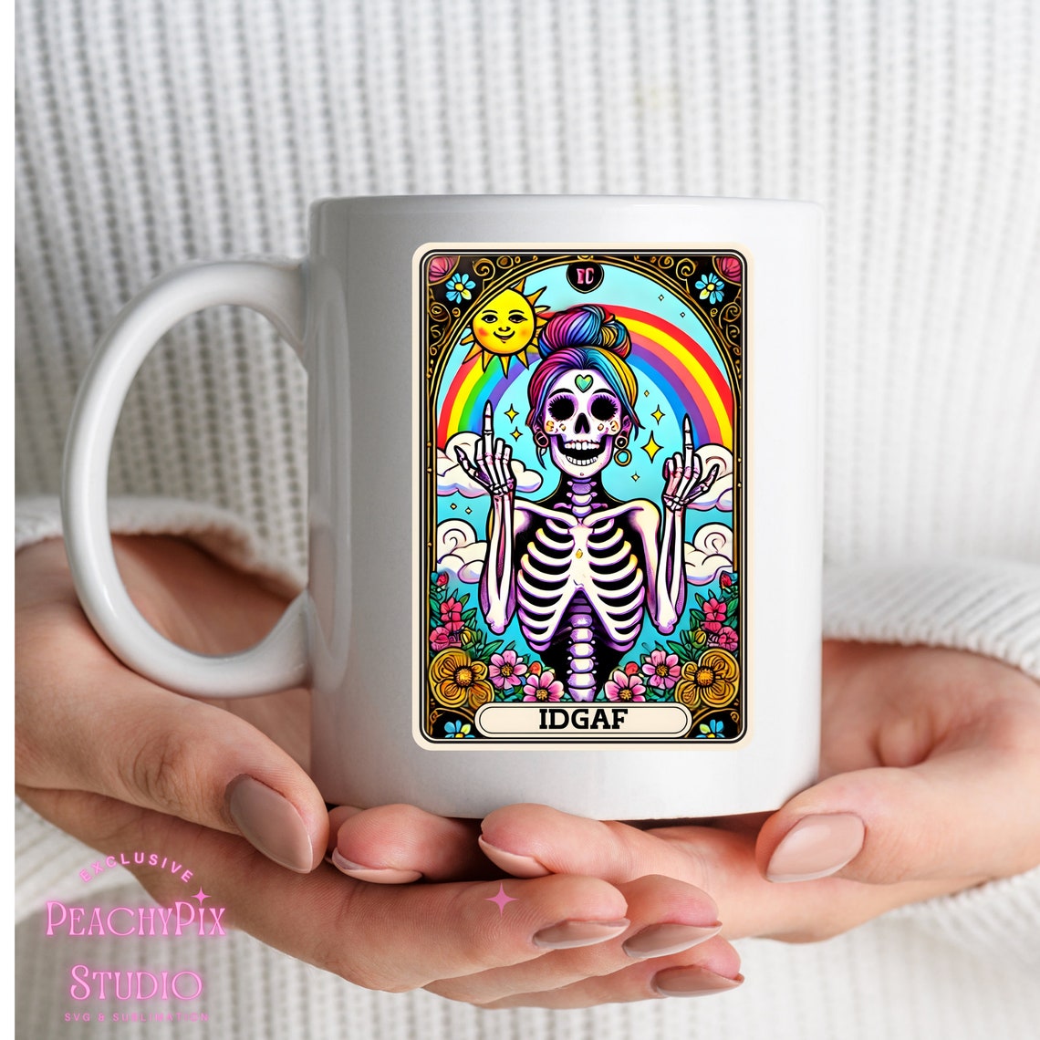 The IDGAF Funny Tarot Carding PNG, Sarcastic Sweary Skeleton Skull ...