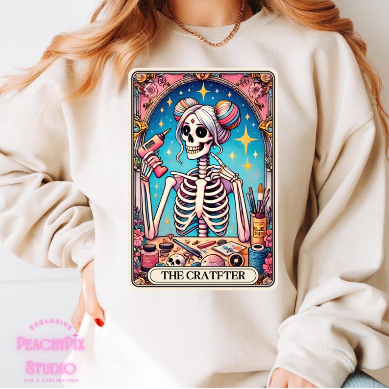 The Crafter Tarot Card PNG, Crafting Girl Skeleton Sublimation Design, Trendy Skull Crafty Funny ...