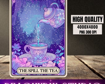 Spill the Tea Funny Tarot Card PNG, Sarcastic Skeleton Sublimation ...