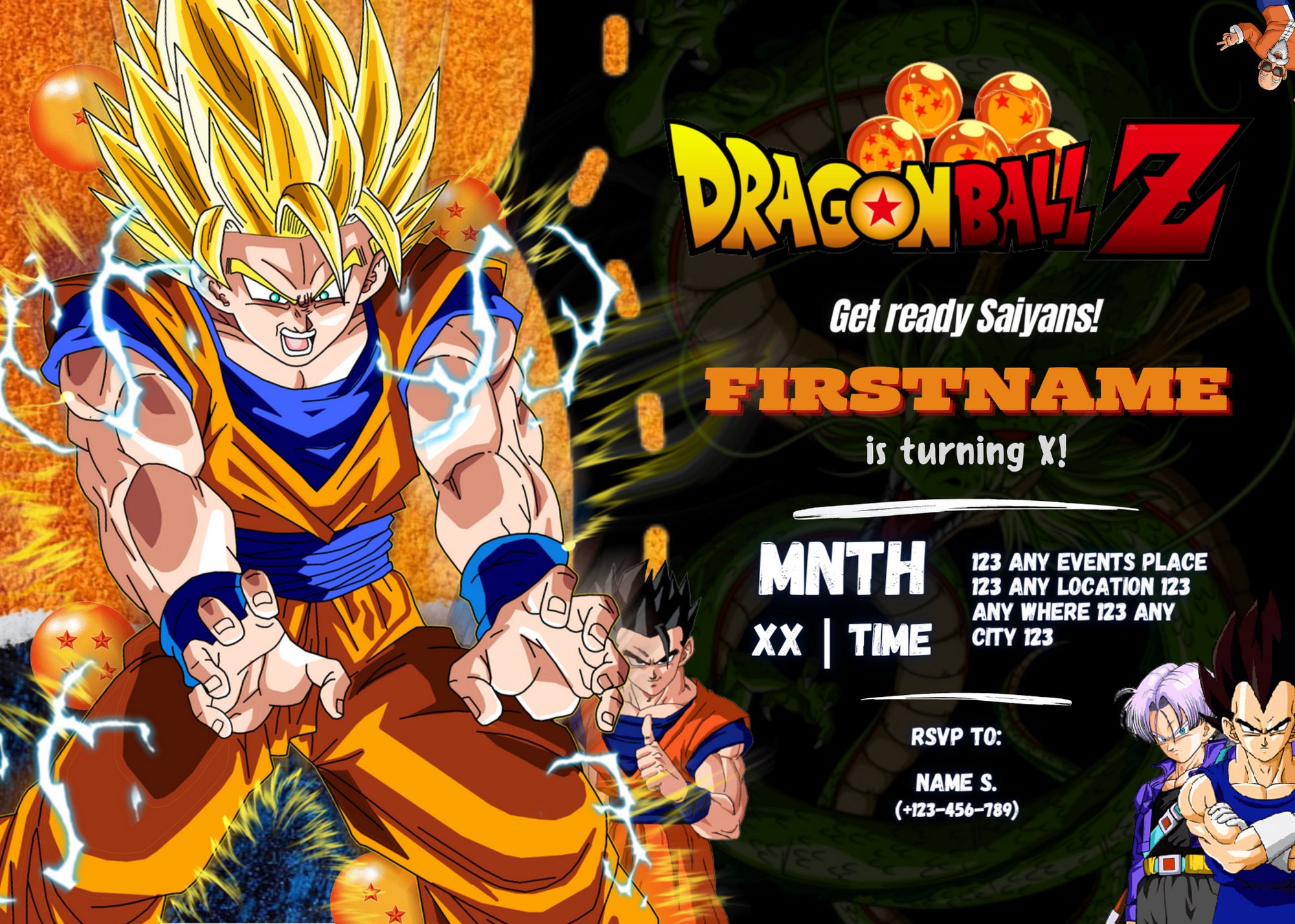 Editable Dragonball Z Anime Birthday Invitation Template Dragon Ball ...