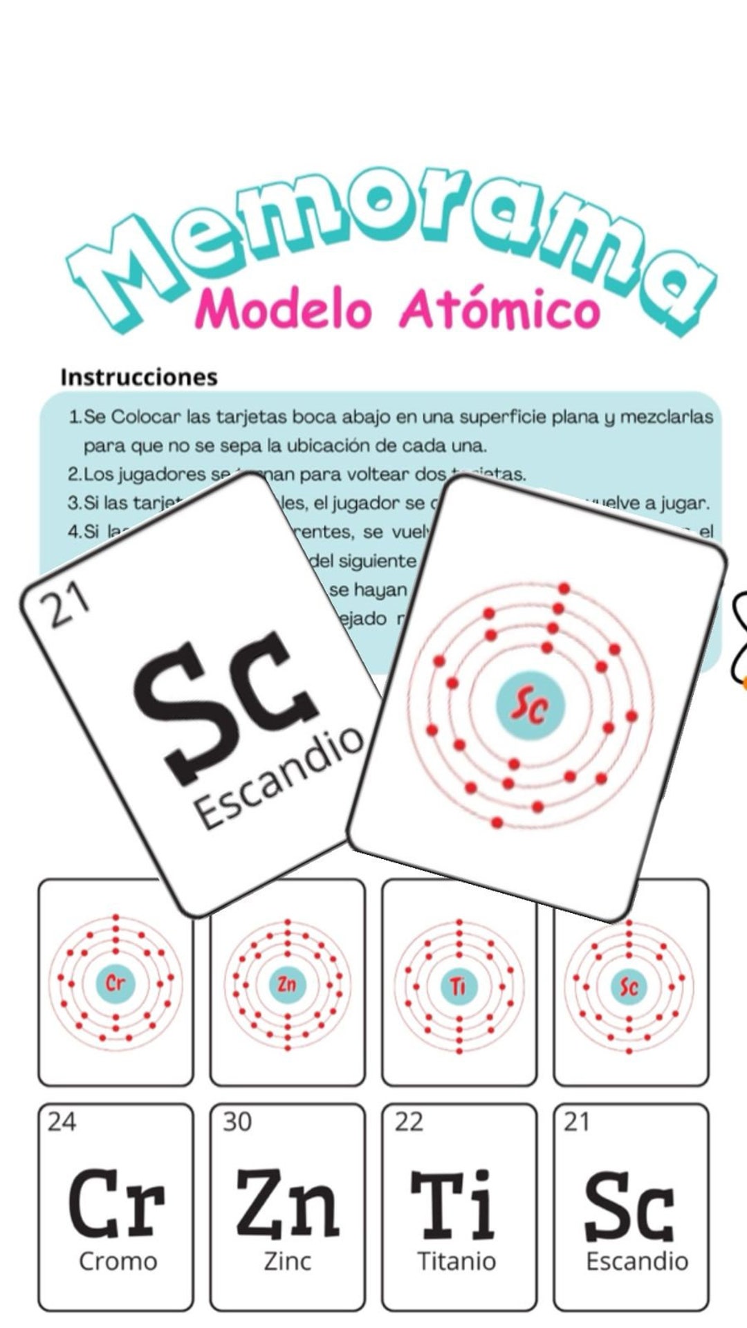 MEMORAMA , Elementos Químicos, Modelo Atómico , ESPAÑOL - Etsy México