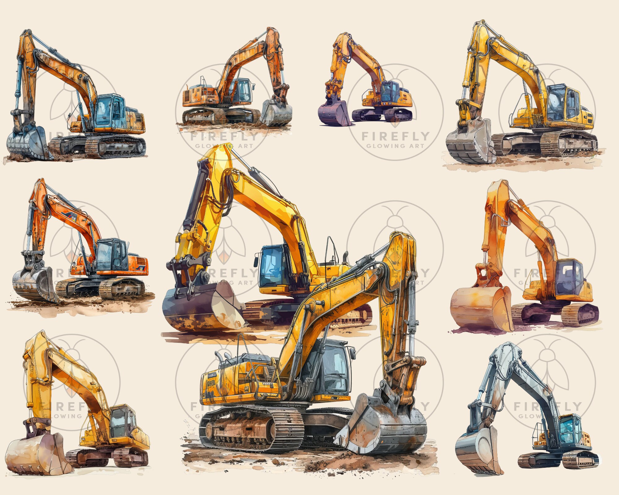 Watercolor Construction Vehicles Clipart Mega Bundle, 400 Designs, PNG ...