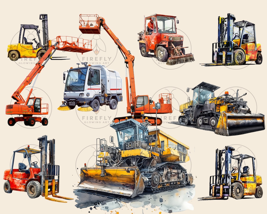 Watercolor Construction Vehicles Clipart Mega Bundle, 400 Designs, PNG ...