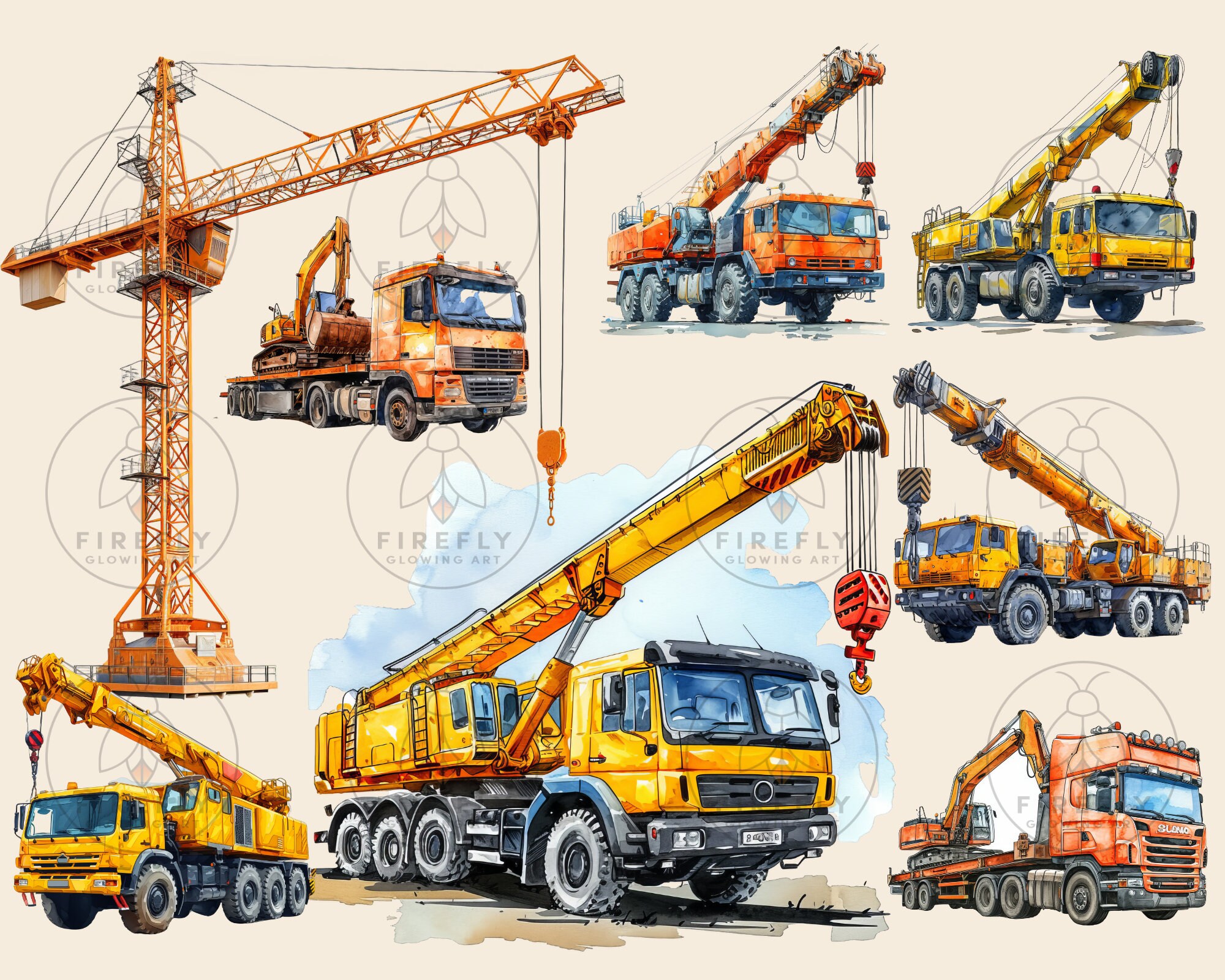 Watercolor Construction Vehicles Clipart Mega Bundle, 400 Designs, PNG ...