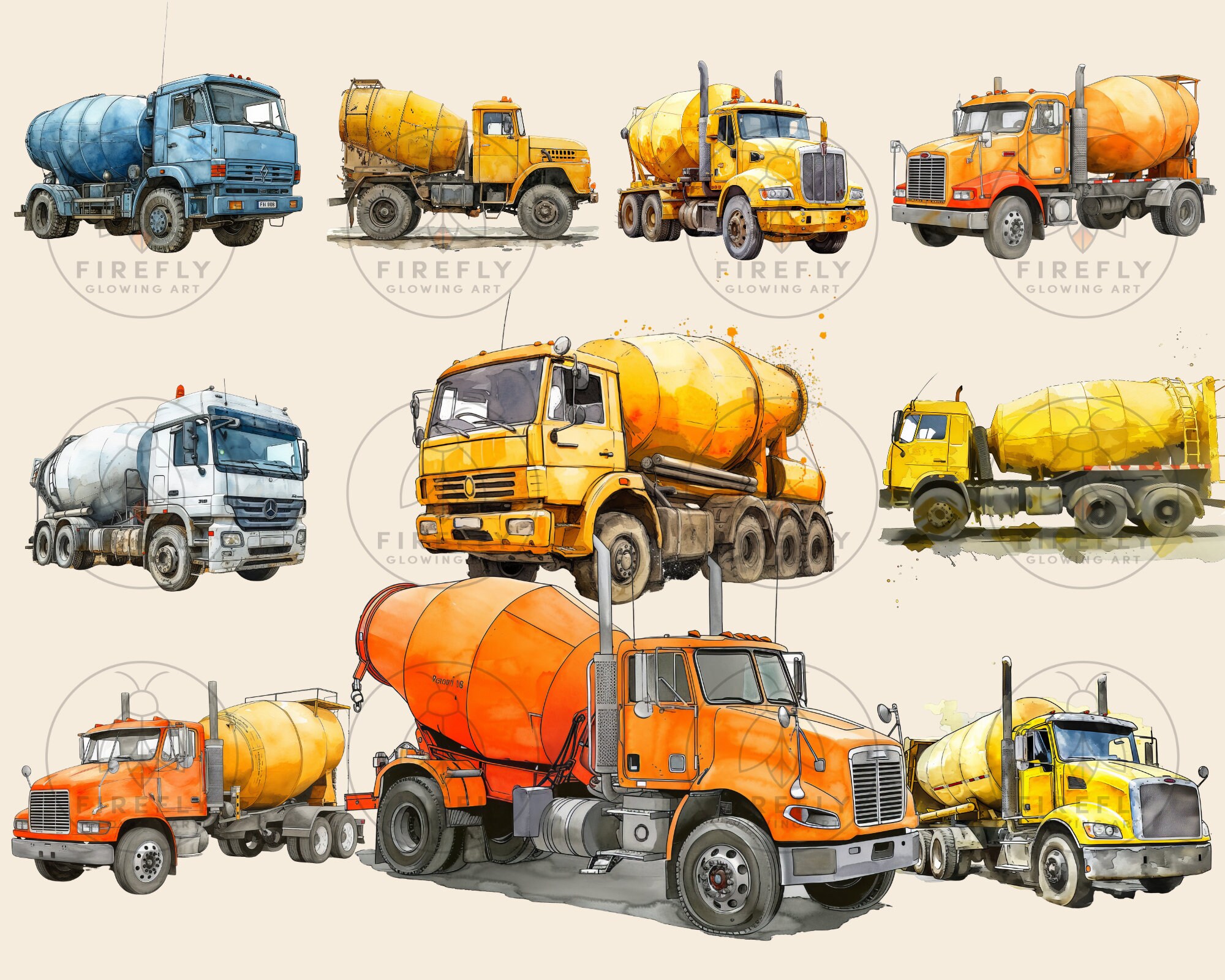 Watercolor Construction Vehicles Clipart Mega Bundle, 400 Designs, PNG ...