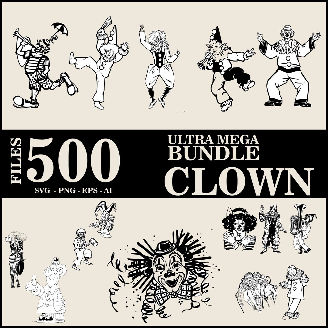 500 Clowns Bundle Svg, Circus Clown Svg, Happy Clown Svg, Skulls Clown ...