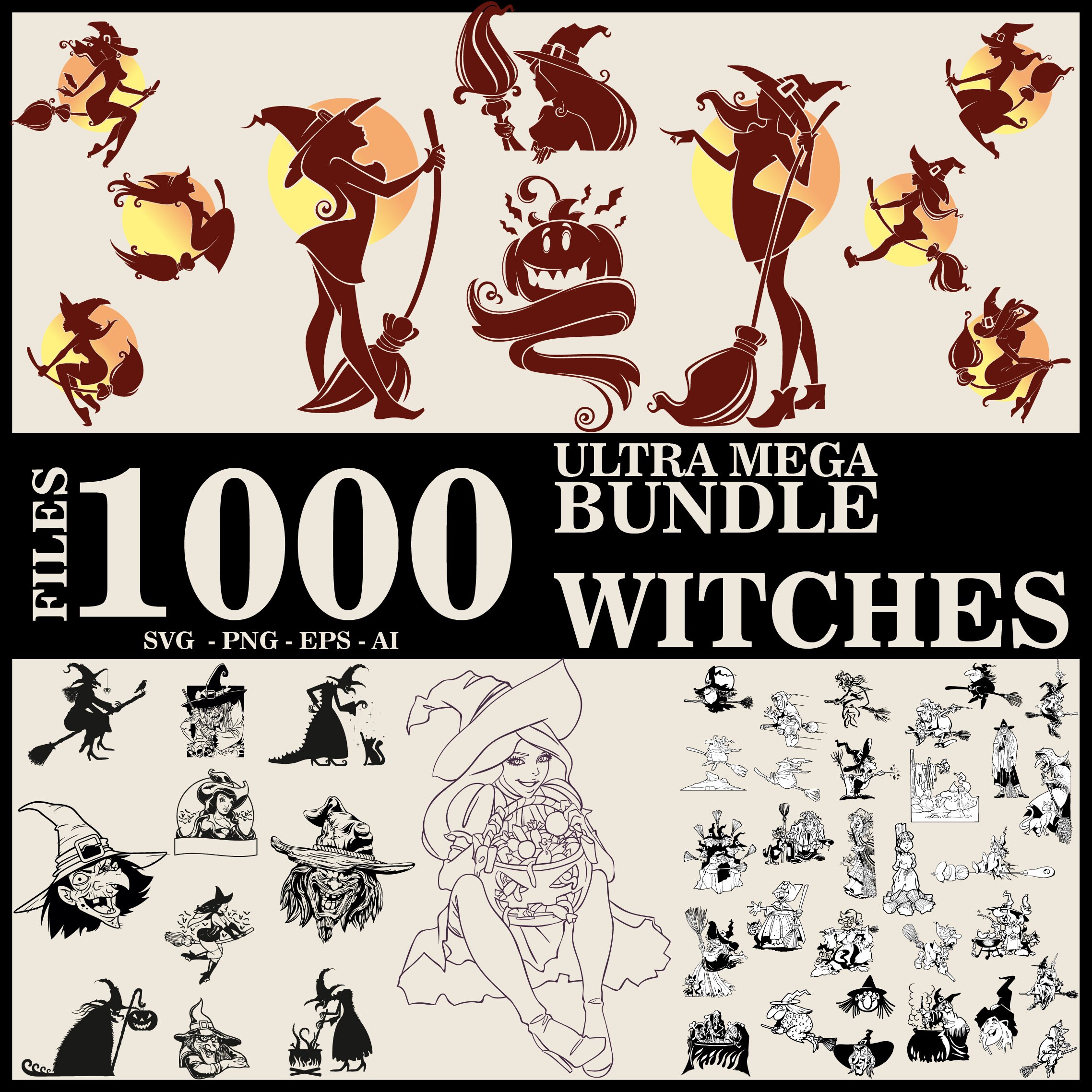 1000 Files Amazing Witches Bundle, Witch SVG Bundle, Witch Png Bundle ...