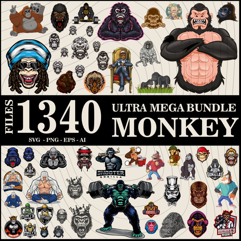 1340 Files Monkey Svg Bundle, Monkey Svg, Monkey Head Svg, Monkey ...
