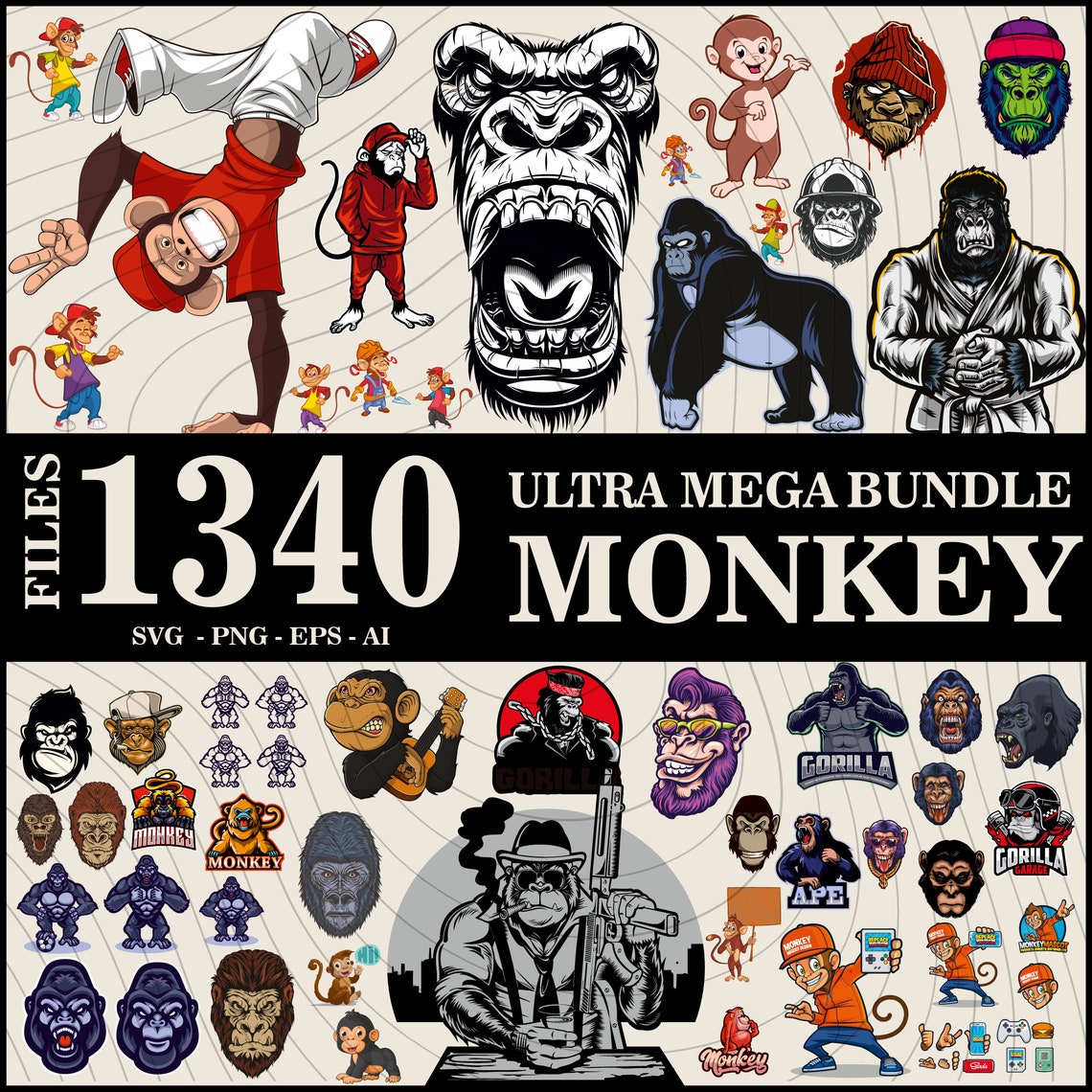 1340 Files Monkey Svg Bundle, Monkey Svg, Monkey Head Svg, Monkey ...