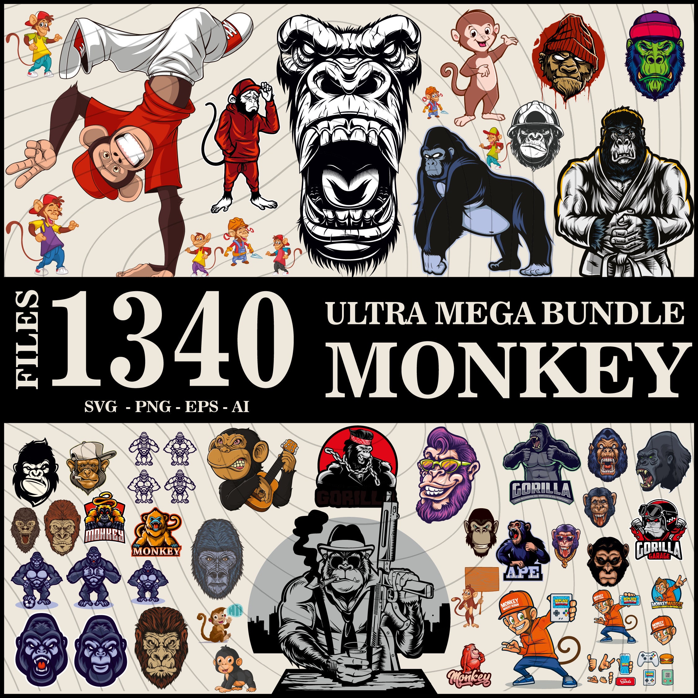 1340 Files Monkey Svg Bundle, Monkey Svg, Monkey Head Svg, Monkey ...