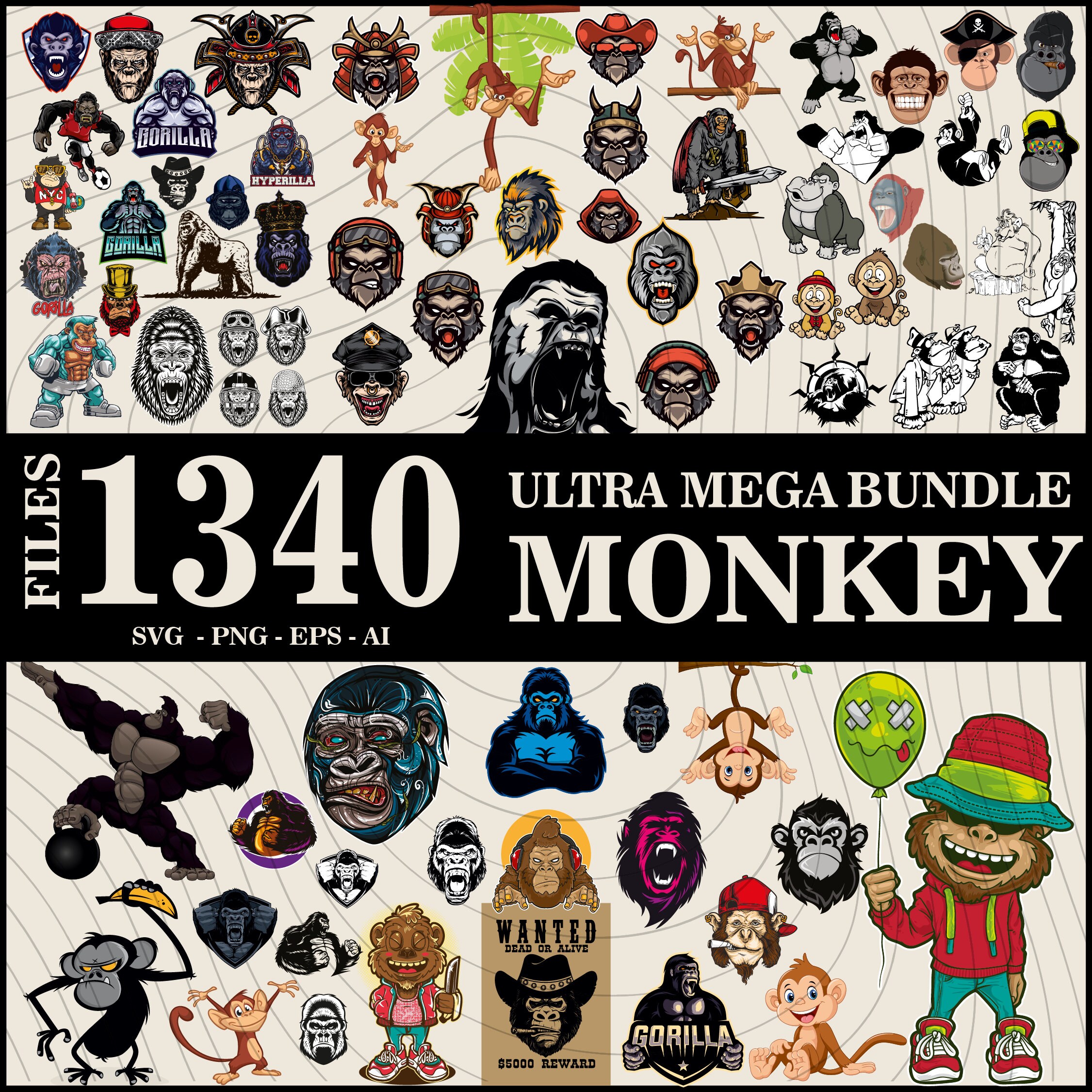 1340 Files Monkey Svg Bundle, Monkey Svg, Monkey Head Svg, Monkey ...