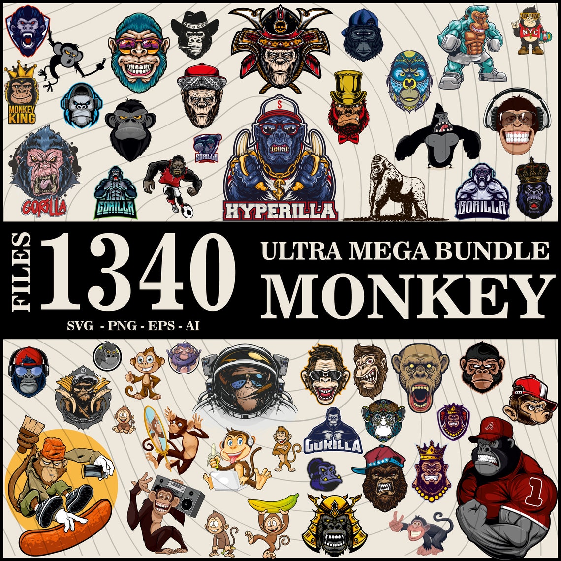 1340 Files Monkey Svg Bundle, Monkey Svg, Monkey Head Svg, Monkey ...