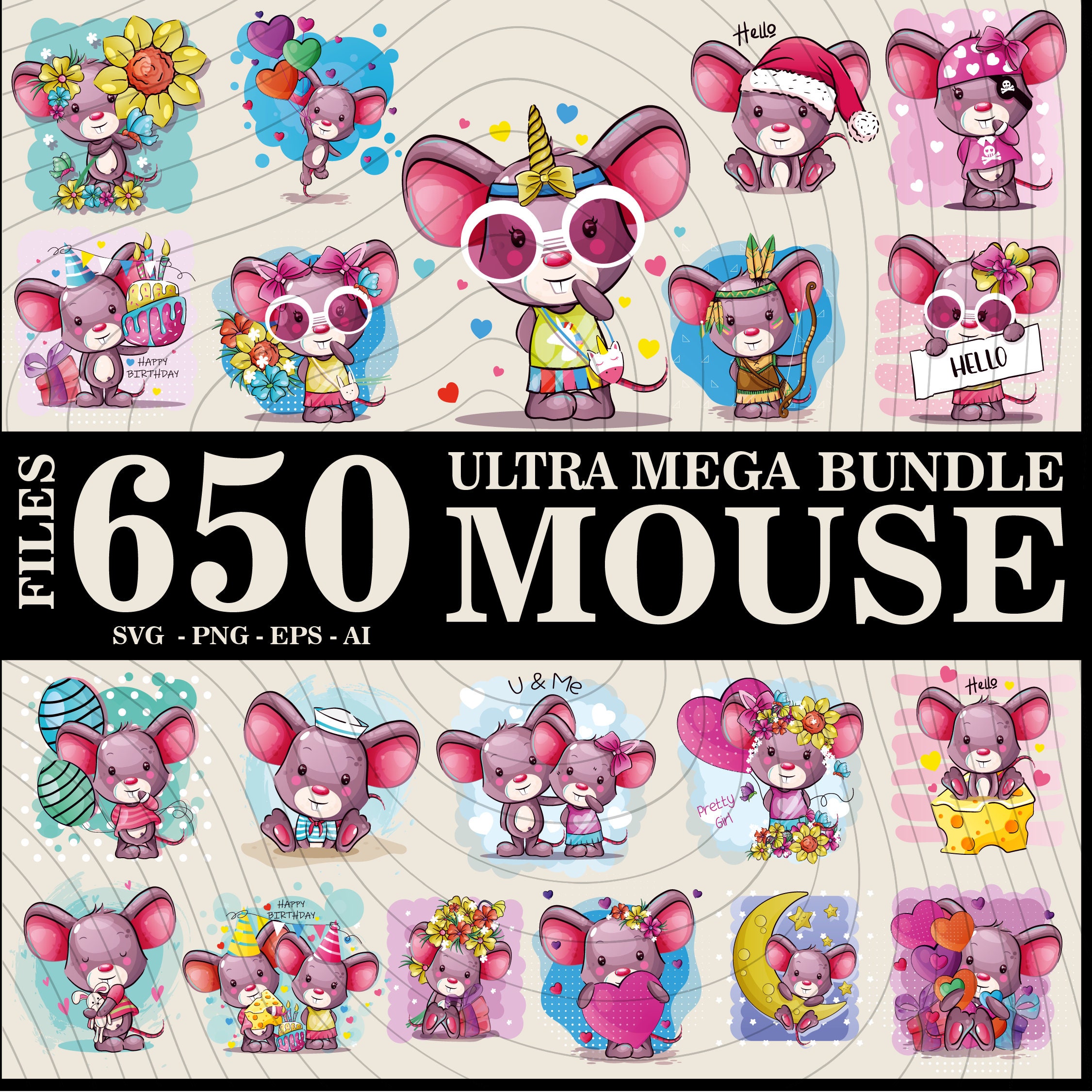650 Files Mouse Svg Bundle, Cute Mouse Png, Pink Mouse Svg, Mouse Head ...