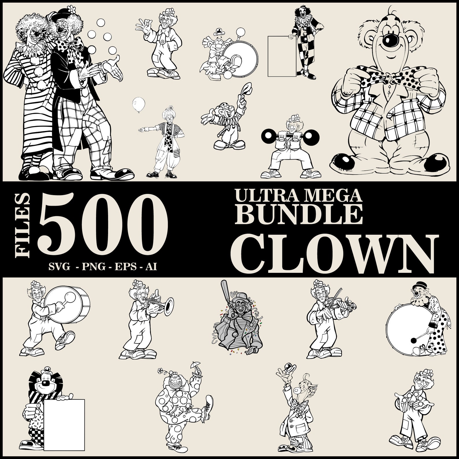500 Clowns Bundle Svg, Circus Clown Svg, Happy Clown Svg, Skulls Clown ...