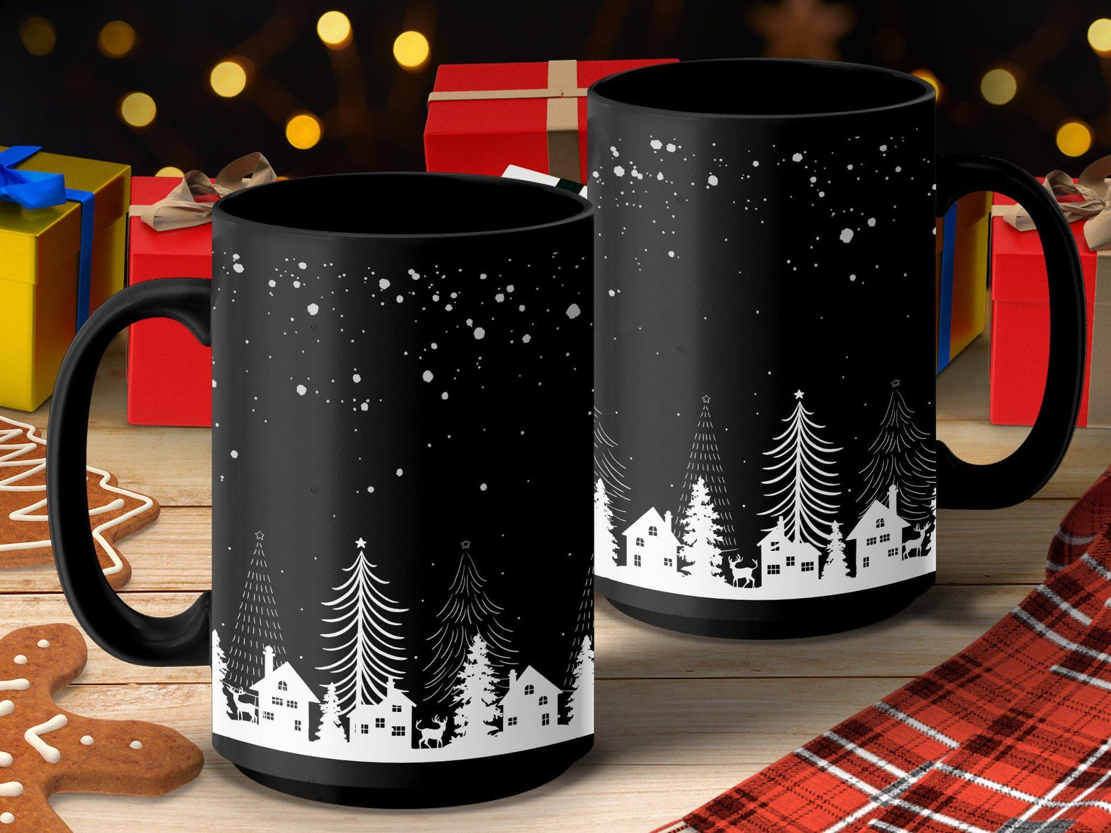 Winter Wonderland Mug: Black Ceramic Coffee Cup, Holiday Drinkware - Etsy
