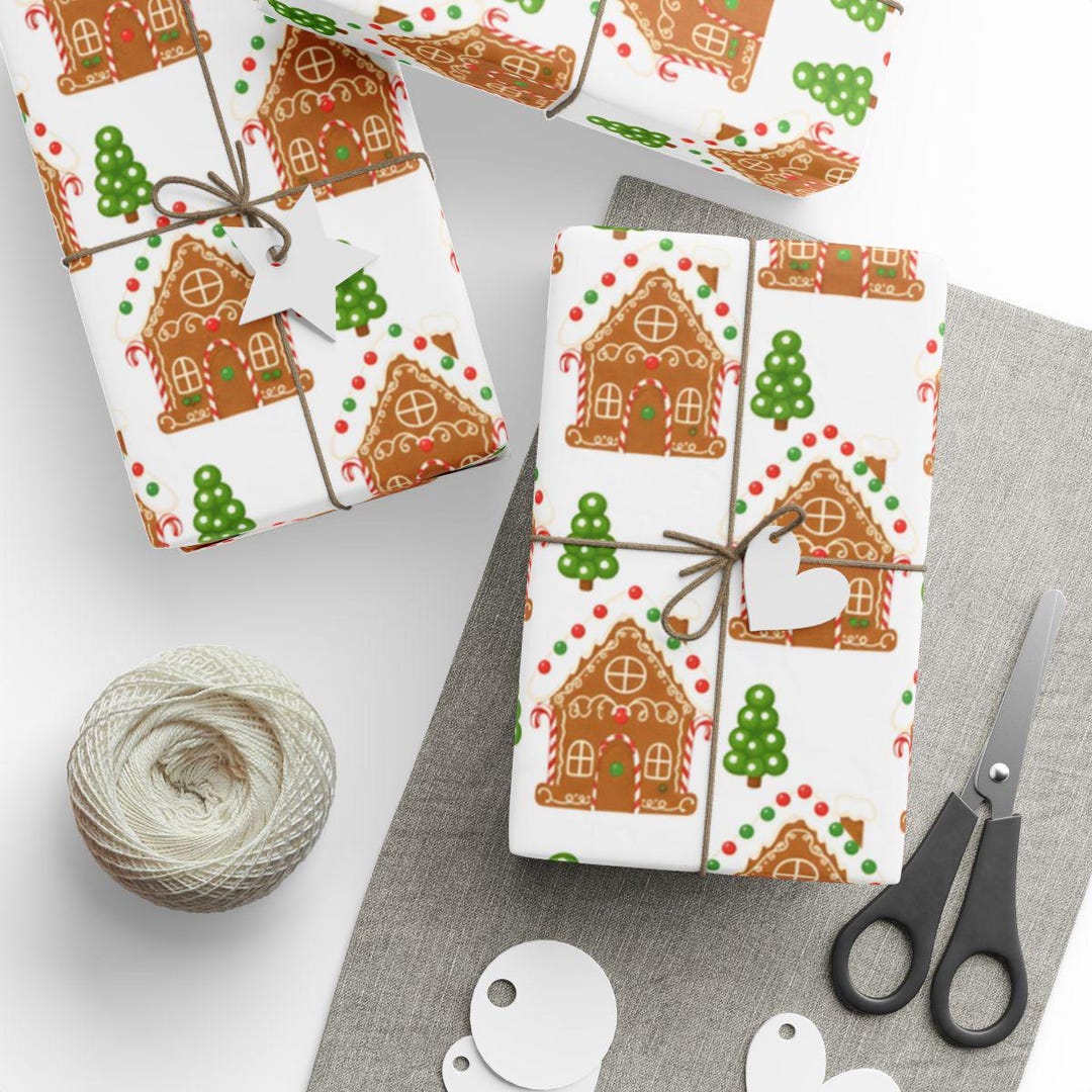 Gingerbread House Wrapping Paper, Christmas Theme Festive Gift Wrap ...