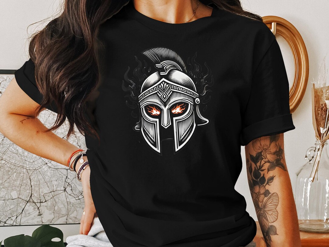 Flaming Gladiator Spartan Helmet T-shirt, Sweatshirt, and Tank Top ...