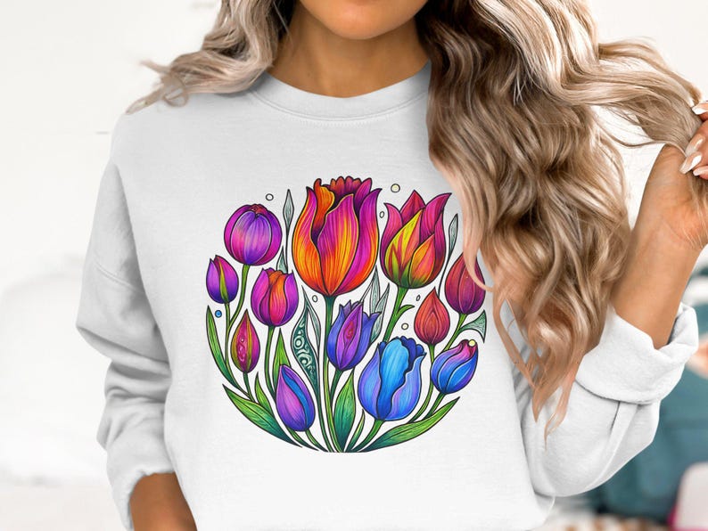 Colorful Tulip Graphic T-shirt, Sweatshirt, Tank Top: Spring Flower Tee ...