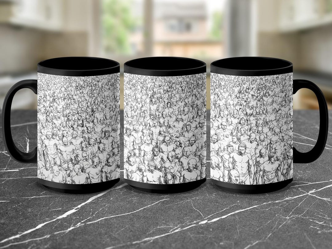 Crowd Mug, Pen Ink Drawing Mug, Large Group Mug, Many People Art Mug ...