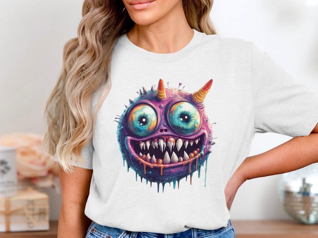 Funny Monster Graphic Tee, Colorful Monster Face Shirt, Unique Art T ...