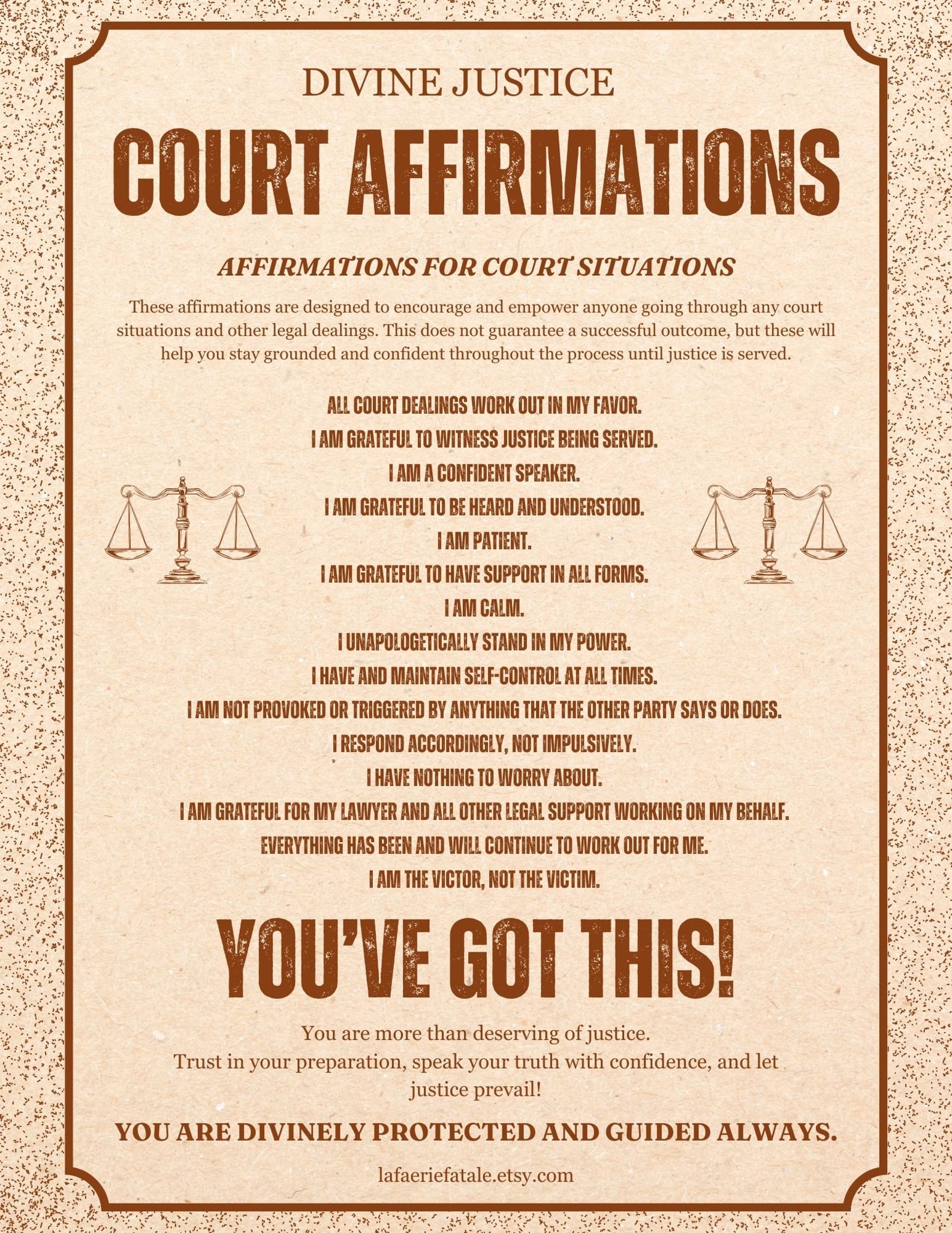 Court Affirmations Printable Flyer: Positive Affirmations for Court ...